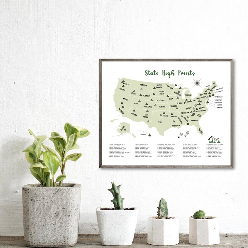 State High Points Map-usa State Peaks-state Highest Peak - Etsy