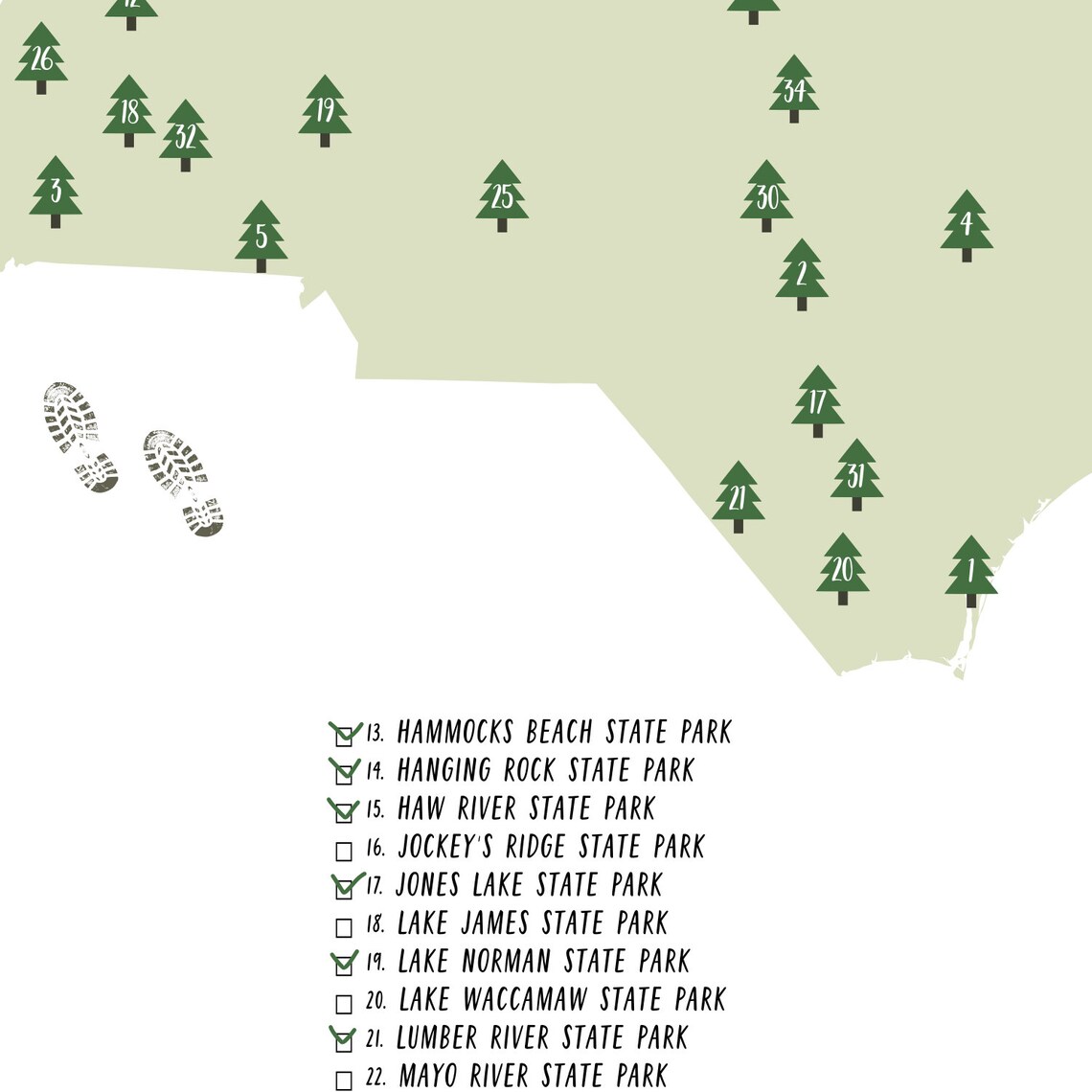 North Carolina State Parks Map-north Carolina State Parks - Etsy