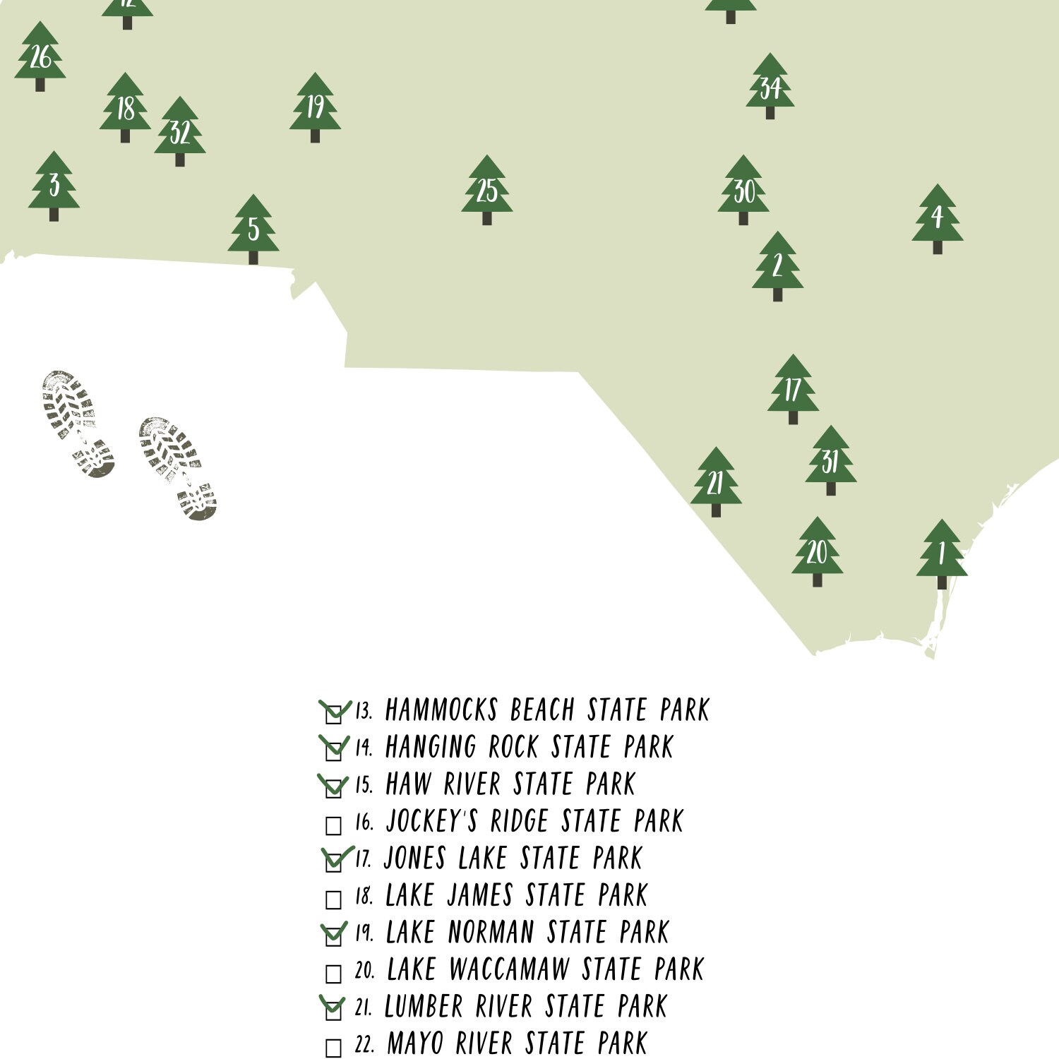 North Carolina State Parks Map-north Carolina State Parks - Etsy