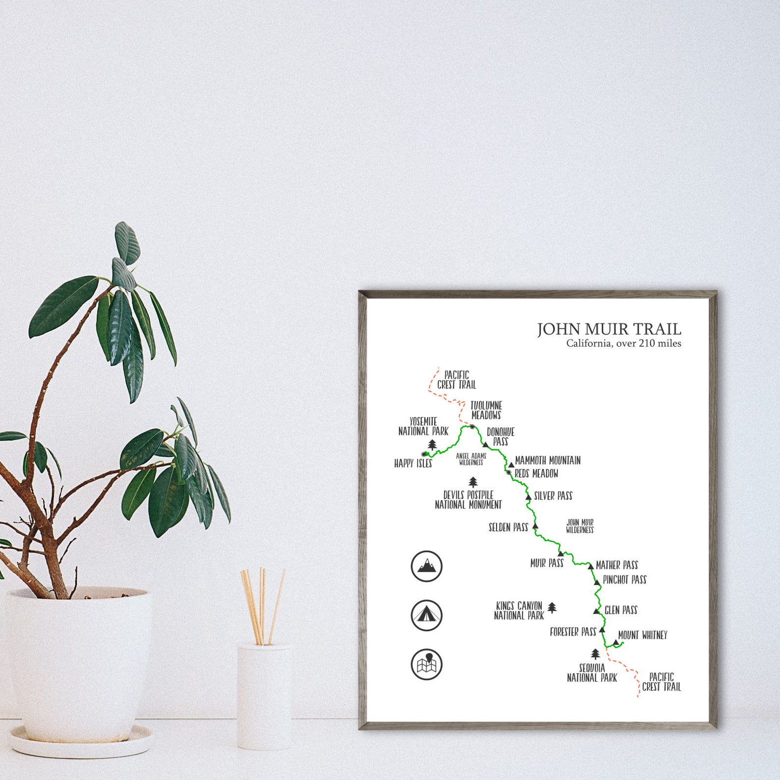 John Muir Trail Map-john Muir Hiking Trail Map Poster-jmt - Etsy