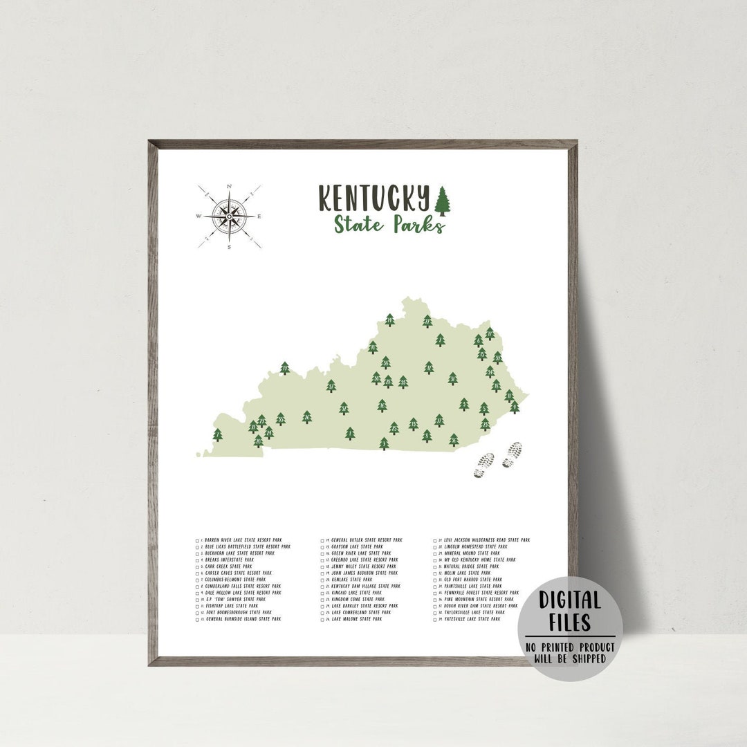 Kentucky State Parks Map Print-kentucky State Parks Checklist-state ...