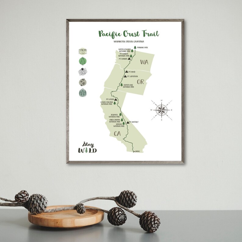 Pacific Crest Trail Map-pacific Crest Trail Hiking Map | Etsy