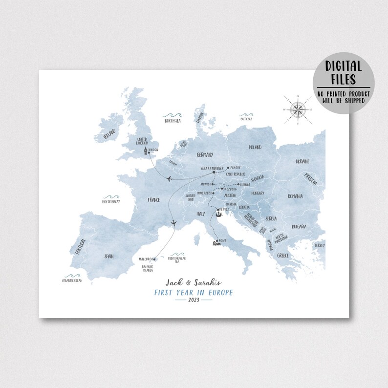 Personalized Europe Travel Map Poster-europe Road Trip Map - Etsy