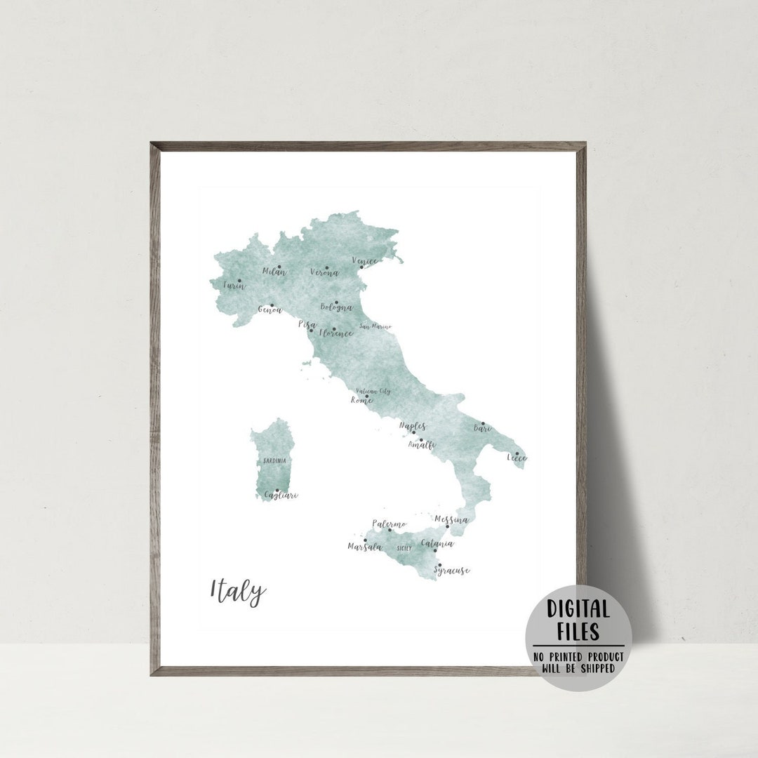 Italy Map-italy Poster-minimalist Map Print-watercolor Map Poster-gift ...