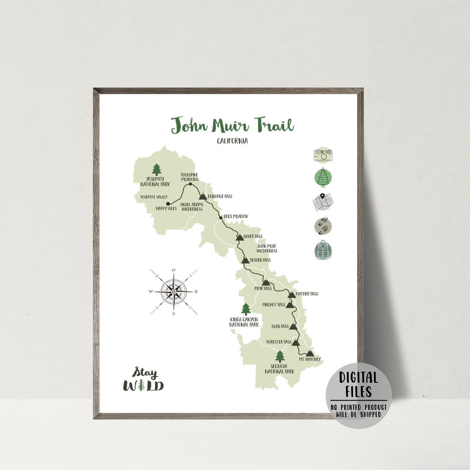 John Muir Trail Map-john Muir Hiking Trail Map Print-jmt Hiking Map ...