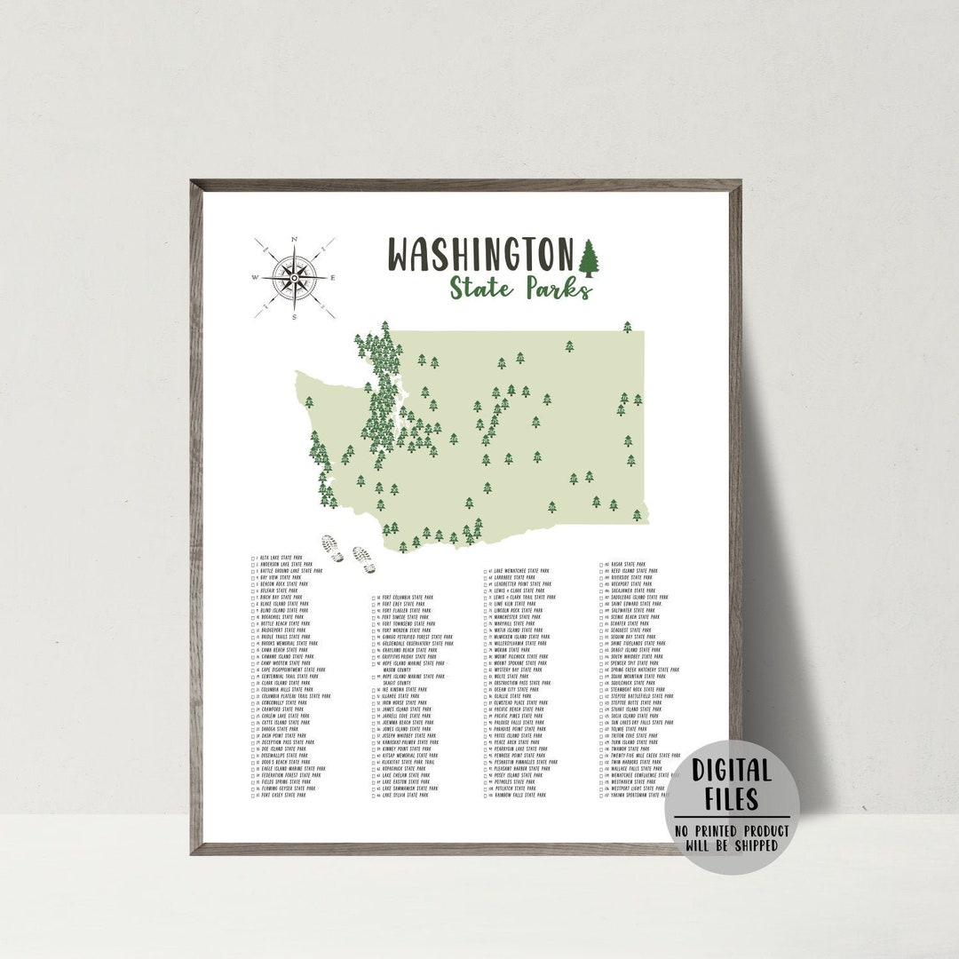 Washington State Parks Map Print-washington State Parks Checklist-state ...