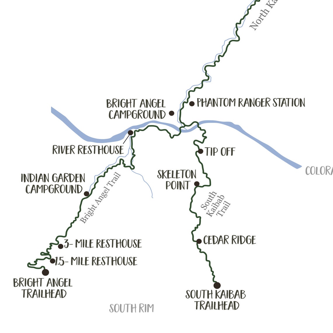 Rim To Rim Trail Map-Rim To Rim Hiking Trail Map Print-Grand | Etsy