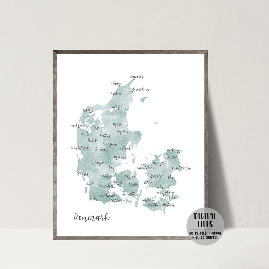 Denmark Map-denmark Map Print-watercolor Map Poster-minimalist Map ...