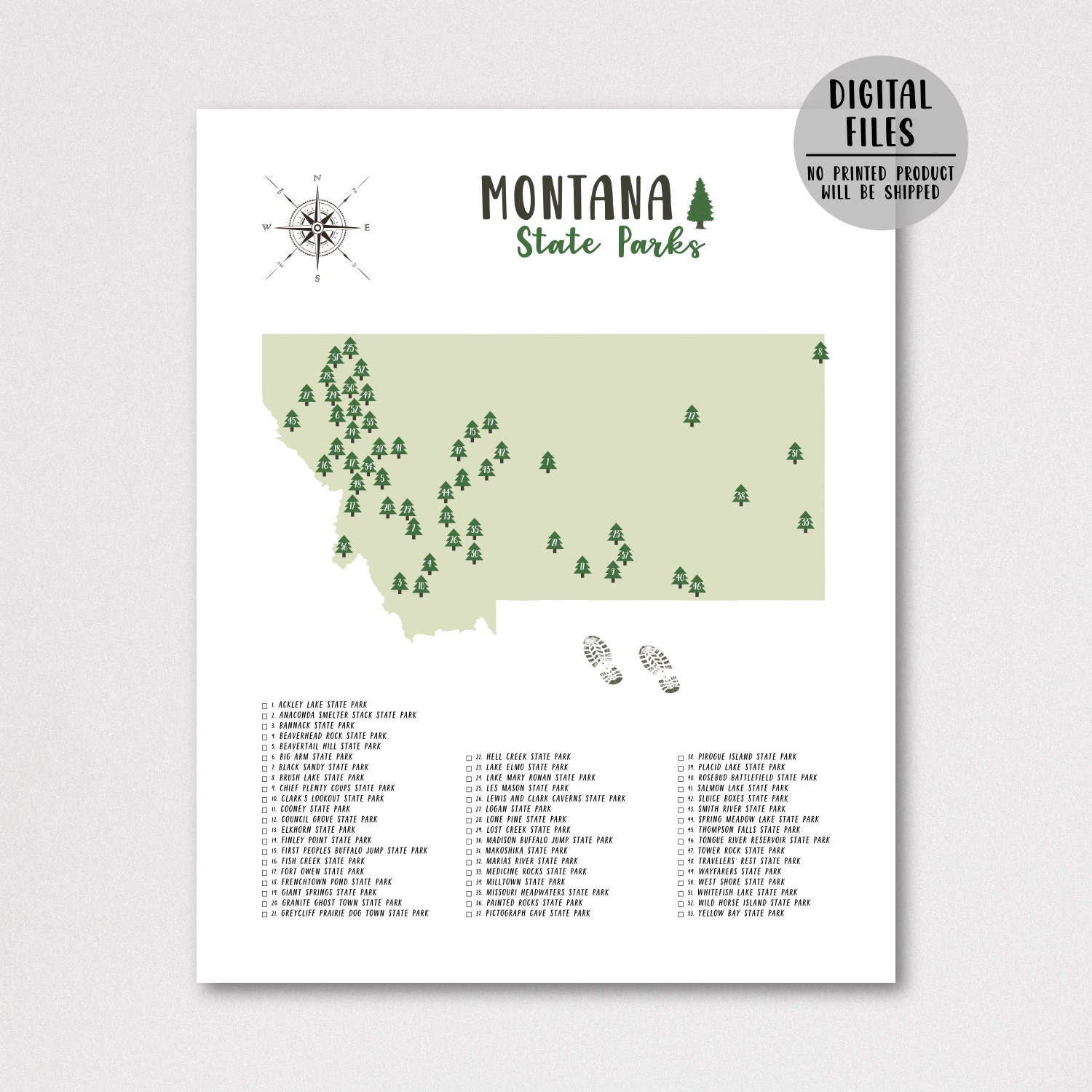 Montana State Parks Map Print-Montana State Parks | Etsy