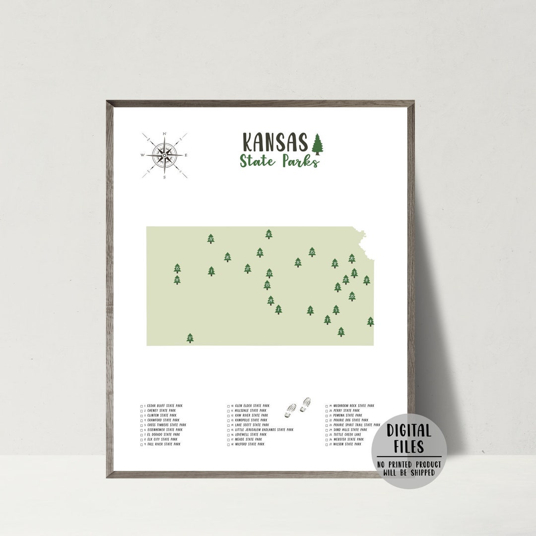 Kansas State Parks Map Print-kansas State Parks Checklist-state Parks ...