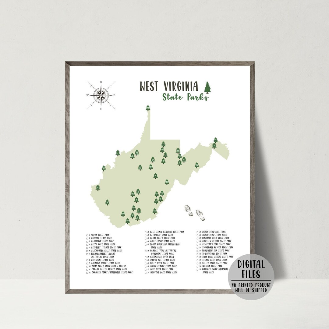 West Virginia State Parks Map Print-west Virginia State Parks Checklist ...
