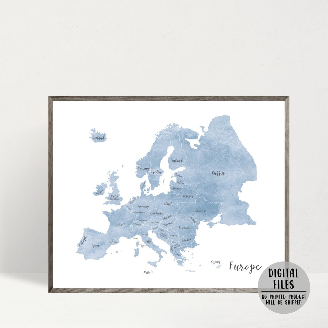 Europe Map-europe Poster-minimalist Map Print-watercolor Map Print-gift ...
