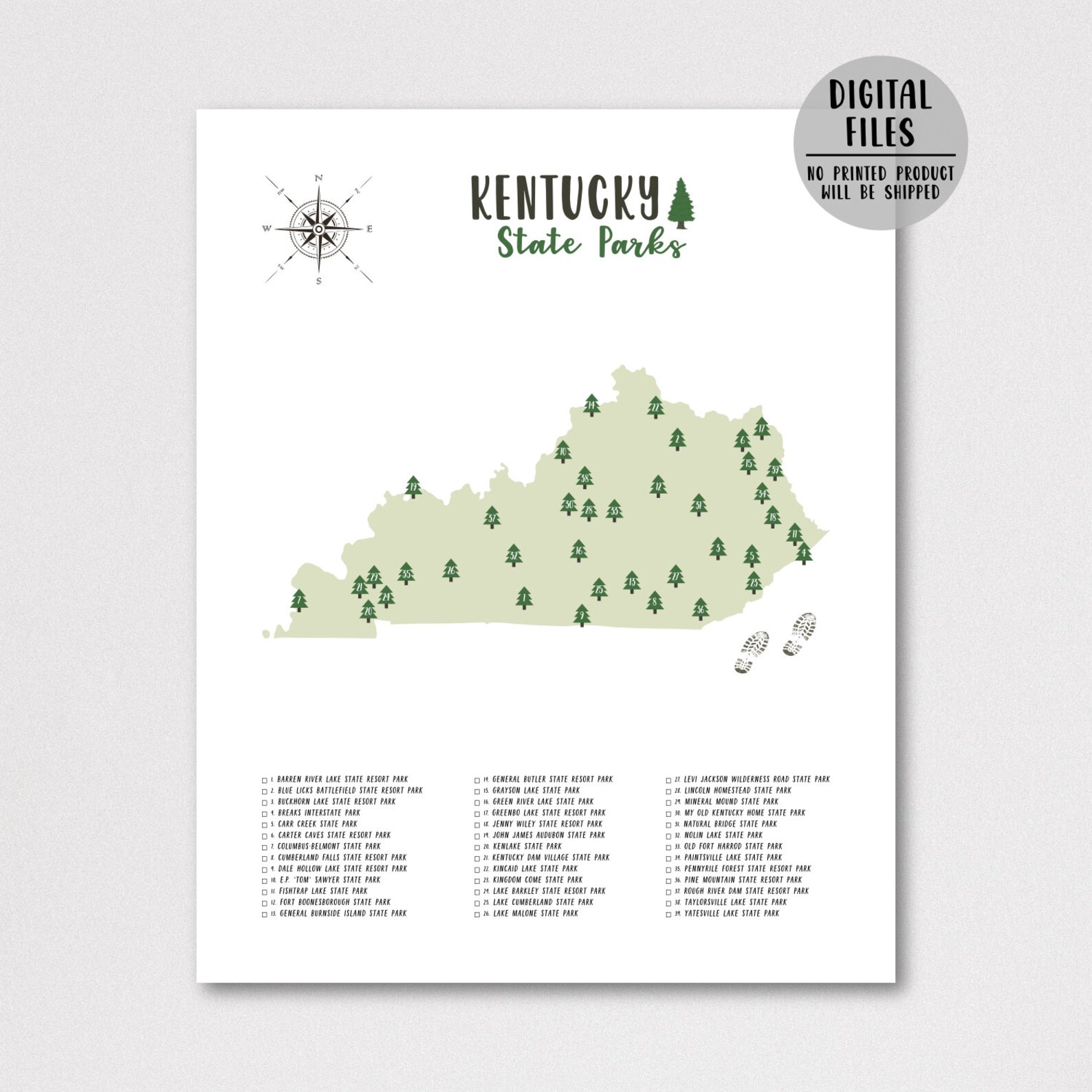 Kentucky State Parks Map Print-kentucky State Parks - Etsy
