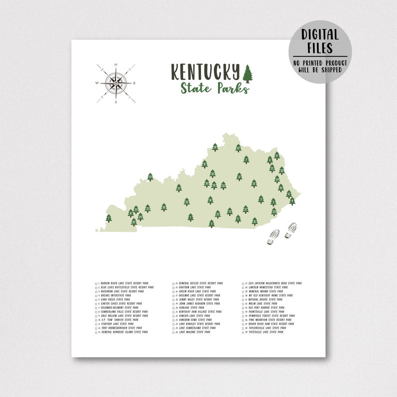 Kentucky State Parks Map Print-kentucky State Parks Checklist-state ...