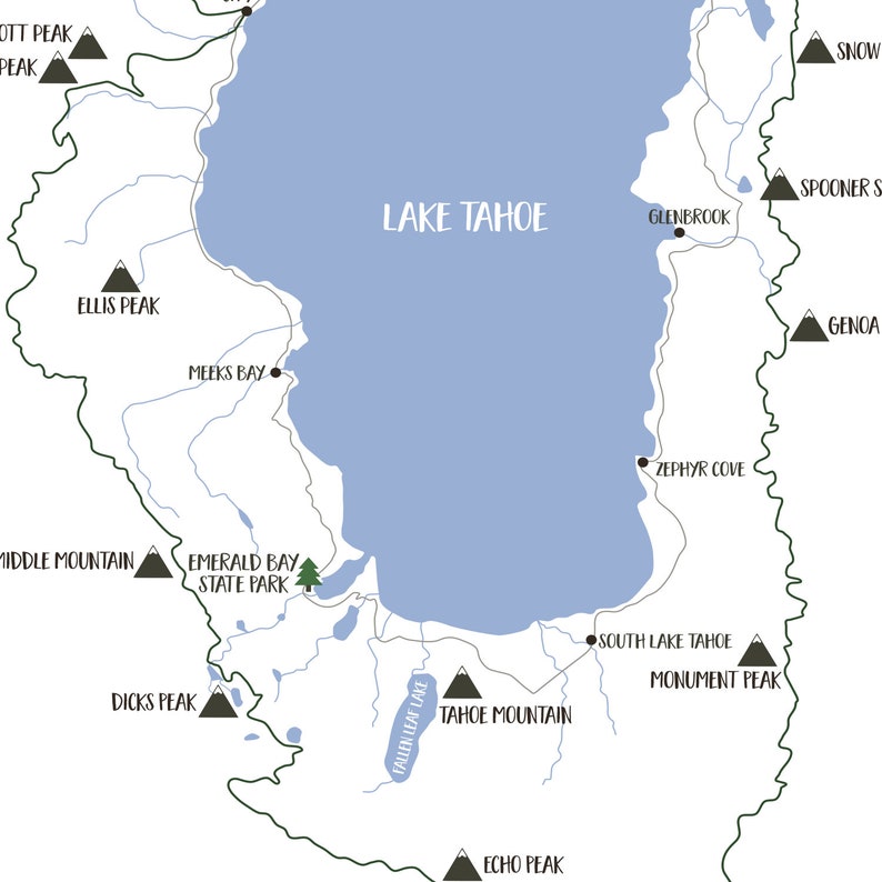 Tahoe Rim Trail Map-Tahoe Rim Hiking Trail Print-TRT Hiking | Etsy