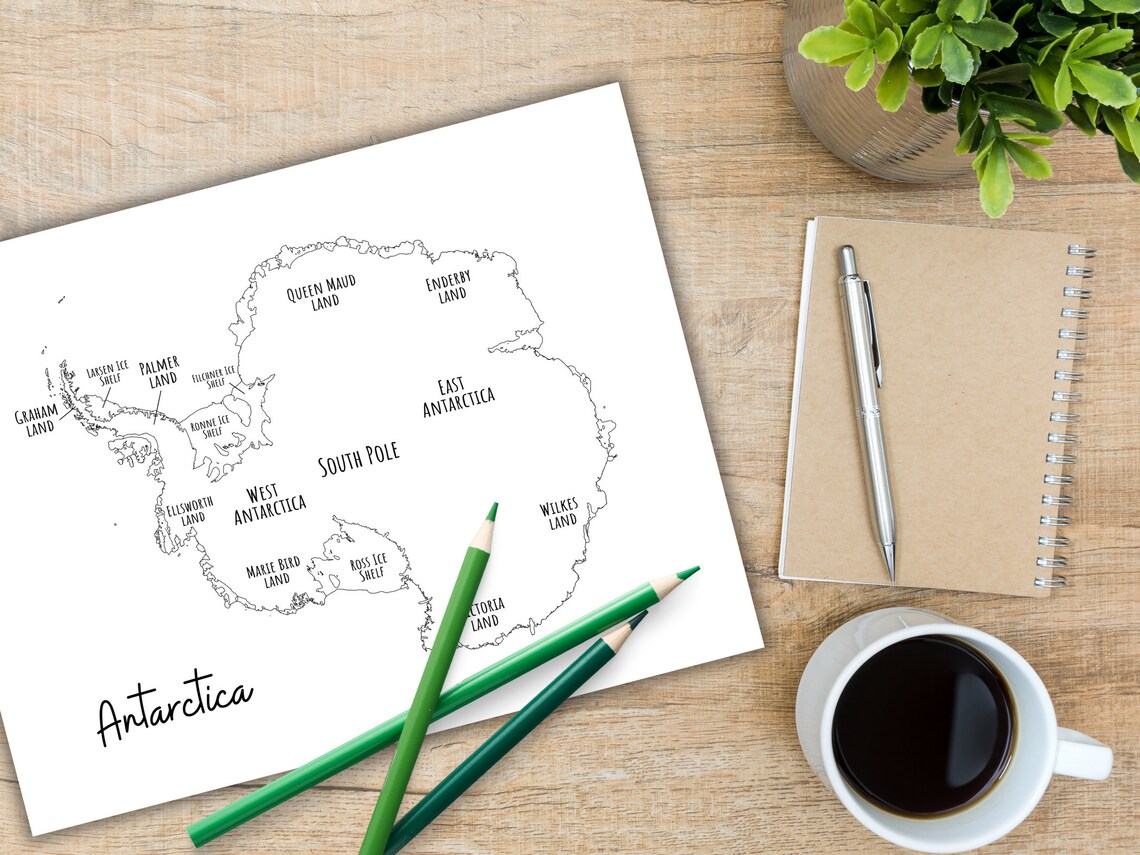 Antarctica Map-labeled Map of Antarctica-travel Planner Insert-coloring ...