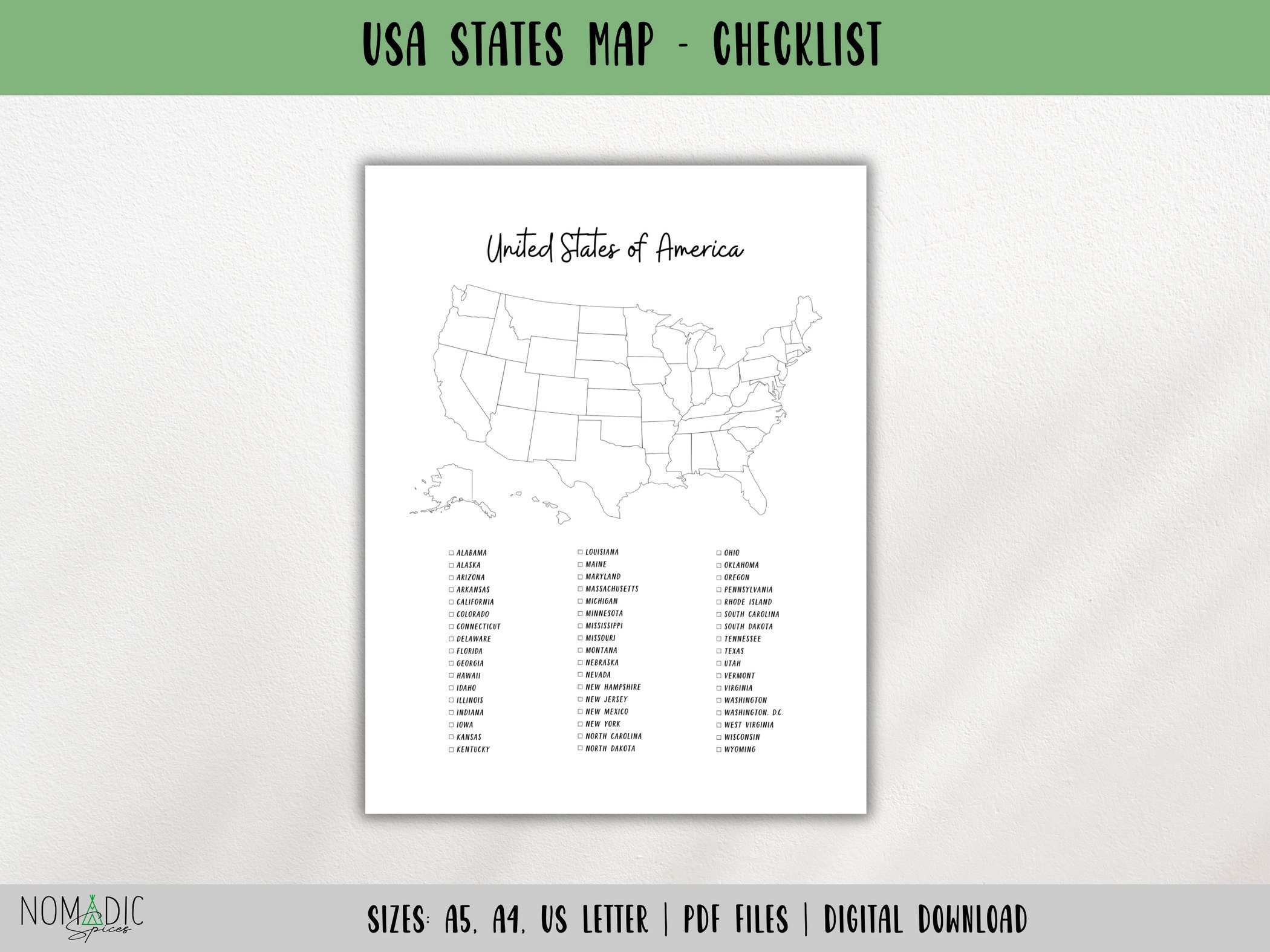 Us States Map Checklist