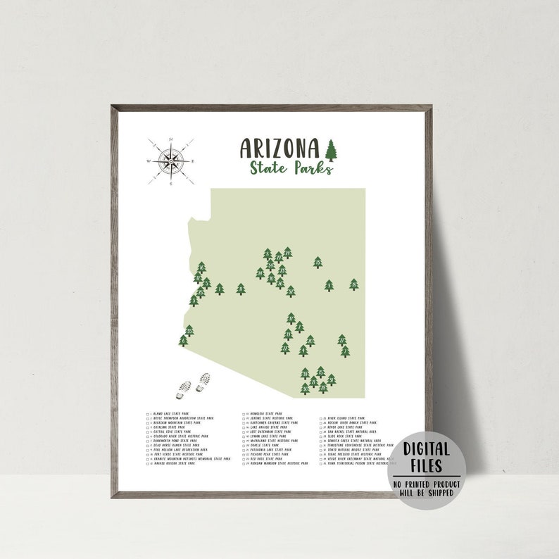 Arizona State Parks Map Print-arizona State Parks Checklist-state Parks ...