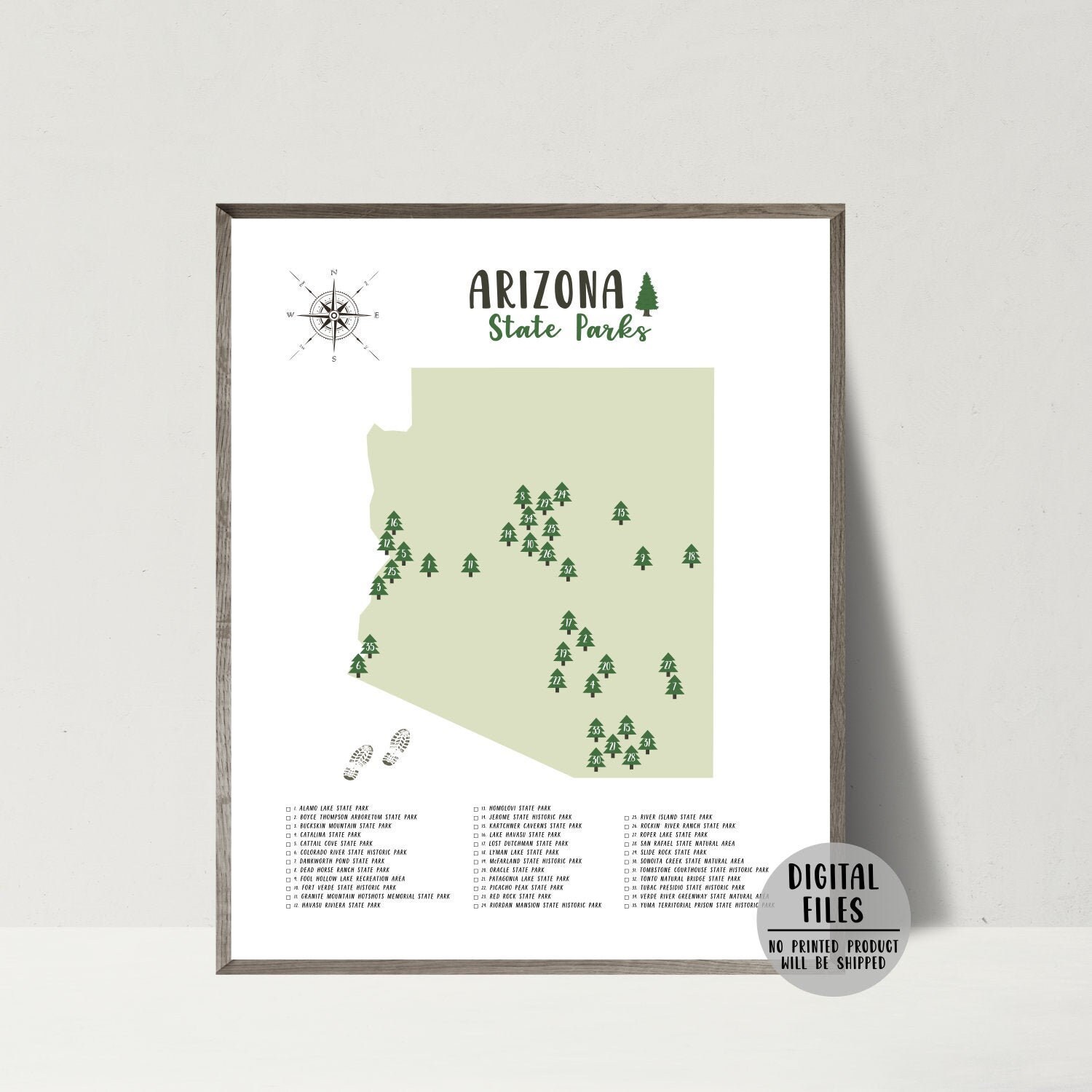 Arizona State Parks Map Print-arizona State Parks Checklist-state Parks ...