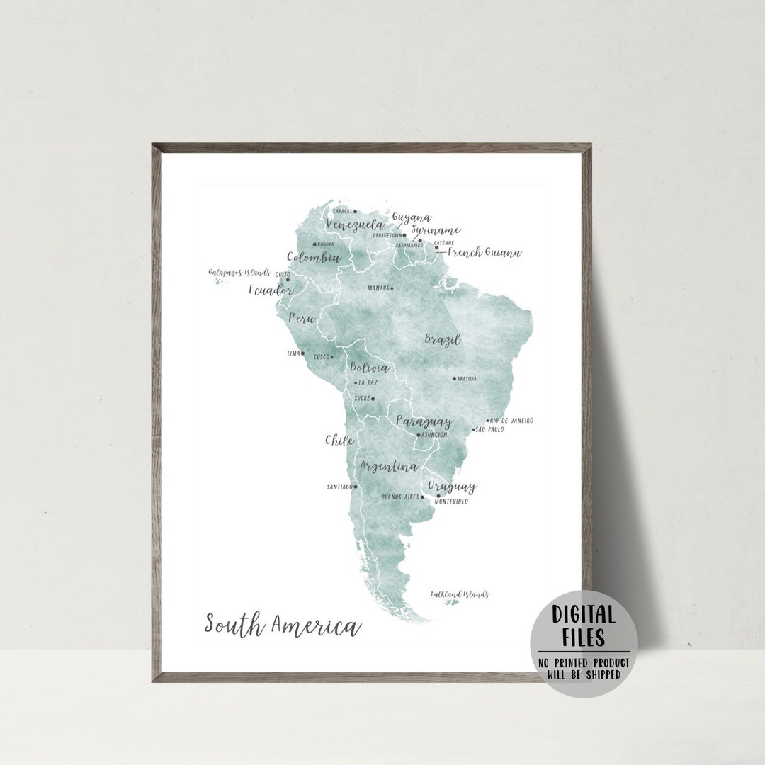 South America Map-south America Poster-minimalist Map Print-watercolor ...