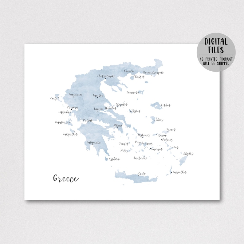 Greece Map-Greek Island Map Print-Greece Poster-Minimalist | Etsy