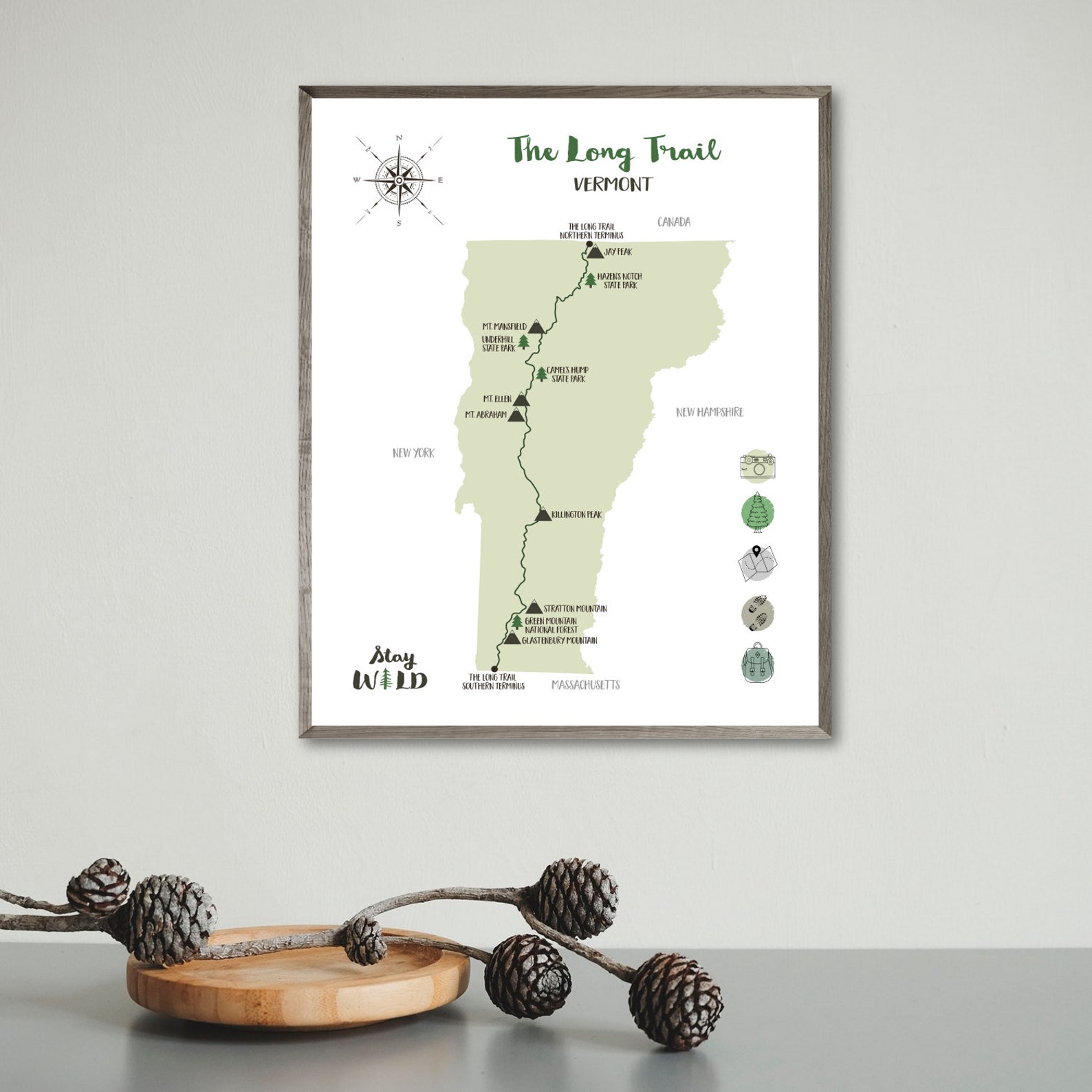 The Long Trail Map-vermont Long Trail Hiking Map Print-the - Etsy