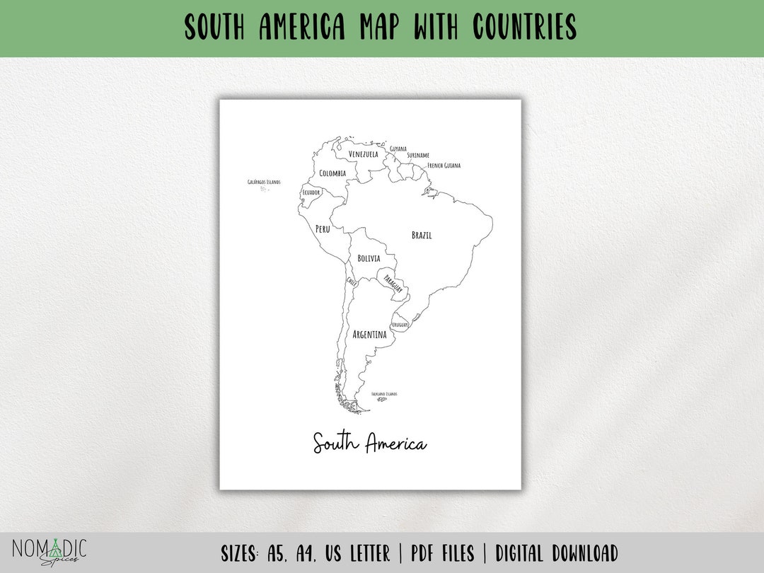 South America Map With Countries-outline Map-travel Tracker-map ...