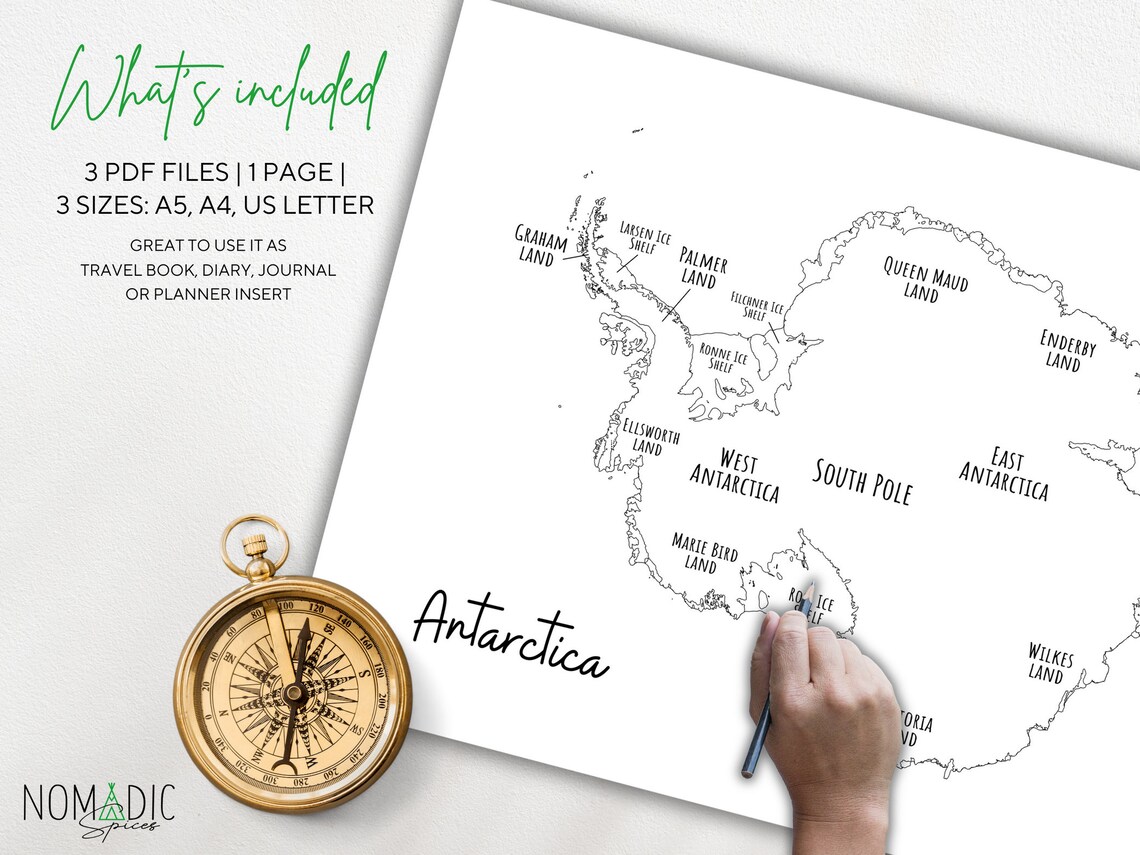 Antarctica Map-labeled Map of Antarctica-travel Planner Insert-coloring ...