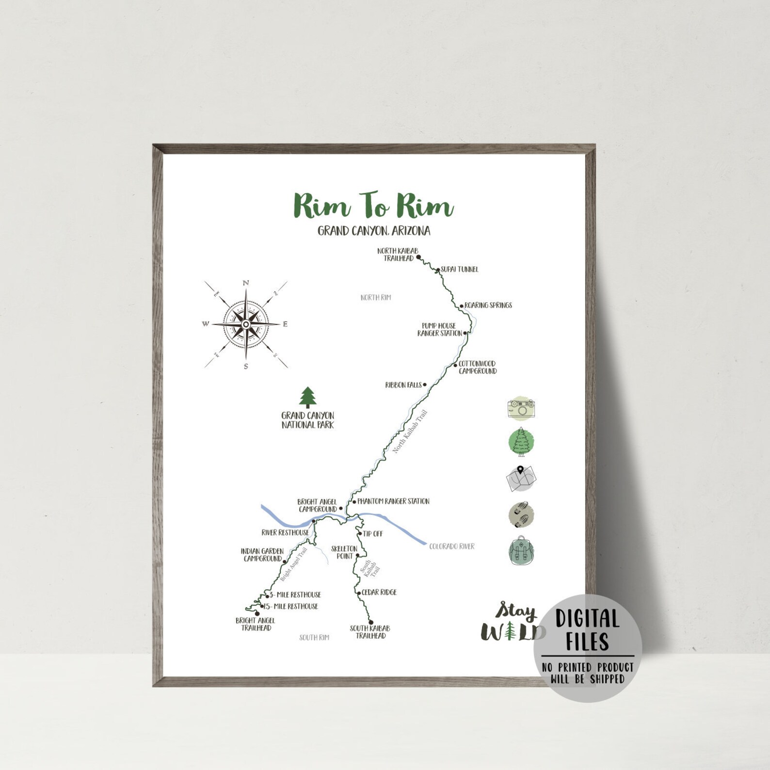 Rim to Rim Trail Map-rim to Rim Hiking Trail Map Print-grand - Etsy