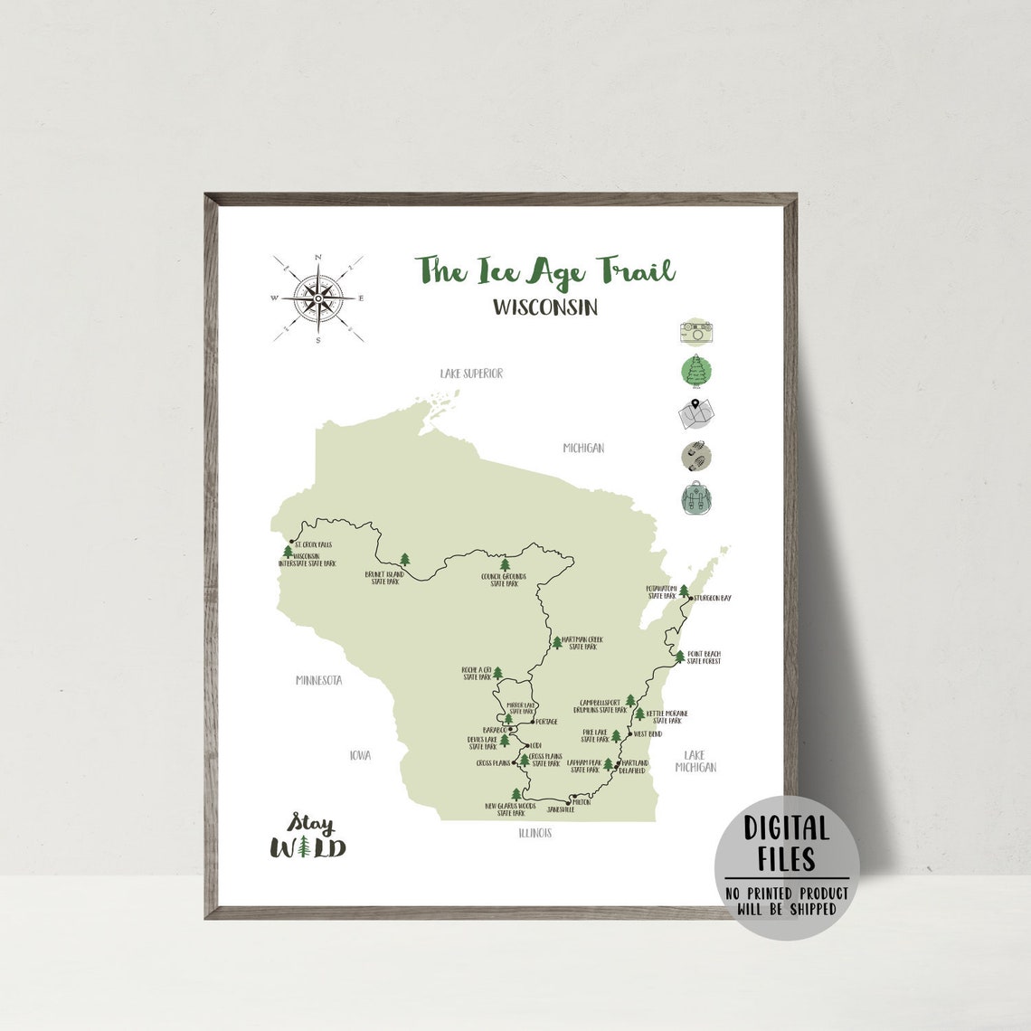 Ice Age Trail Map-ice Age Hiking Trail Map Print-ice Age Trail Hiking ...