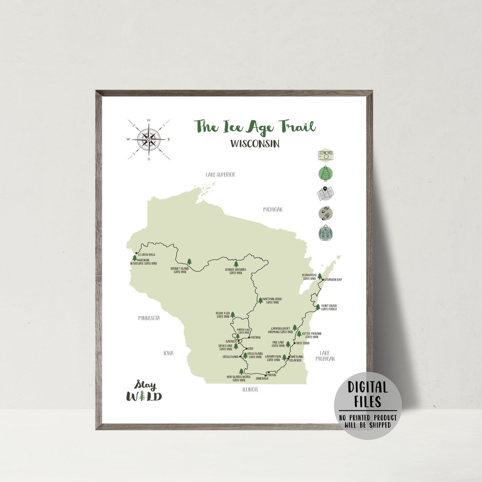 Ice Age Trail Map-ice Age Hiking Trail Map Print-ice Age Trail Hiking ...