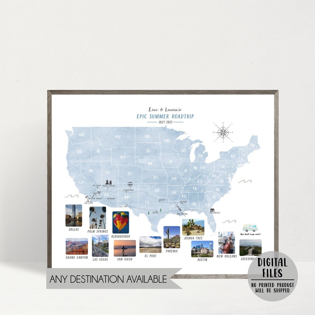 Personalized Usa Travel Map-personalized Road Trip Map-us Map Print ...