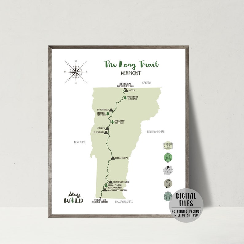The Long Trail Map-vermont Long Trail Hiking Map Print-the - Etsy