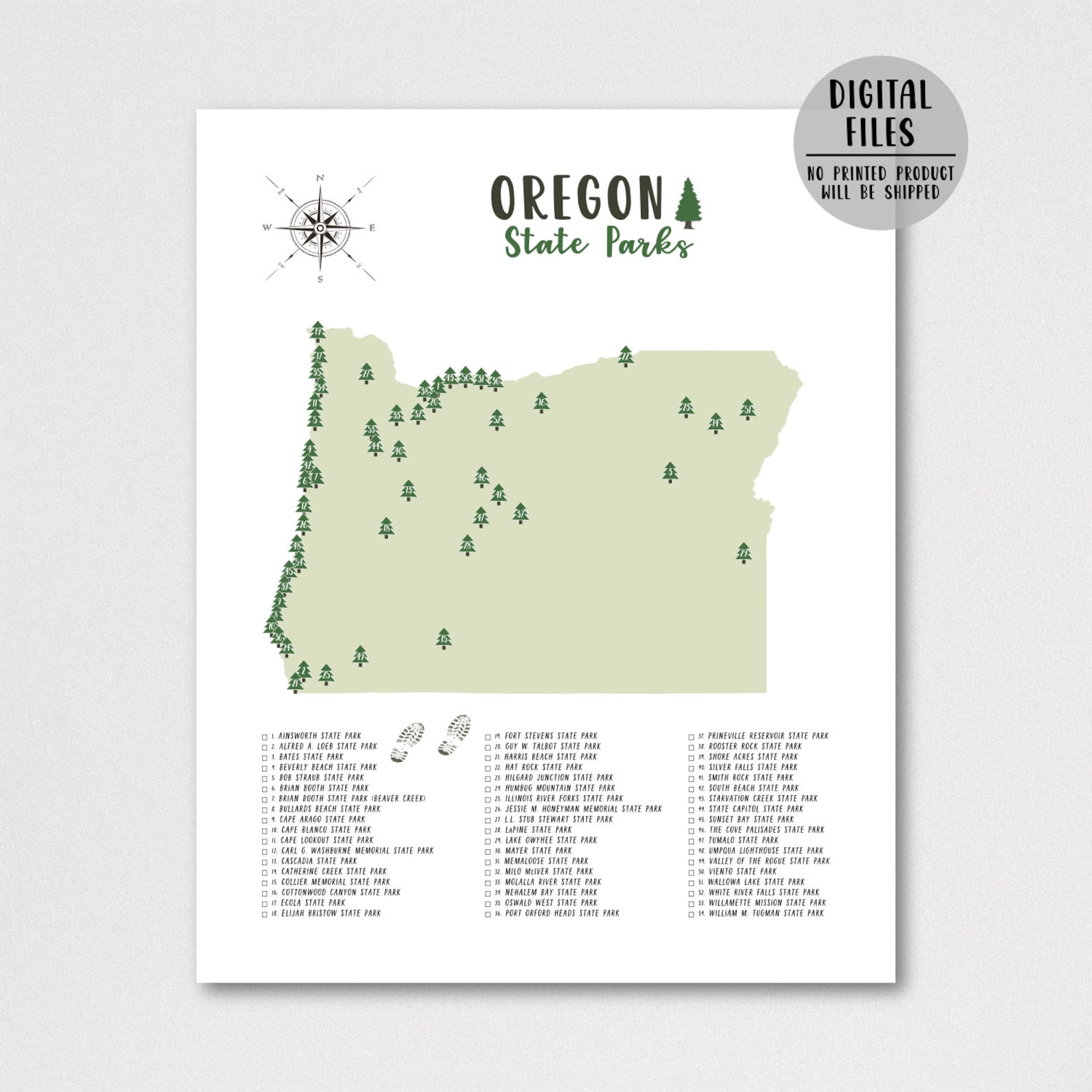 Oregon State Parks Map-oregon State Parks Checklist-state - Etsy