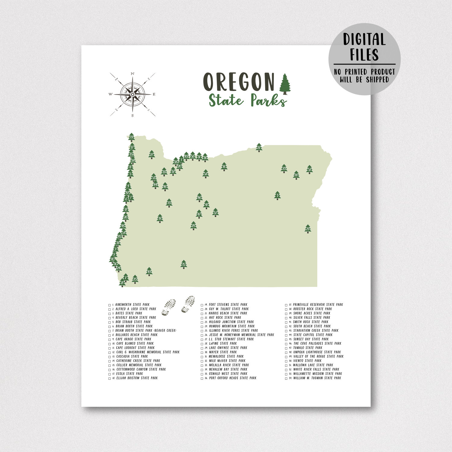Oregon State Parks Map-oregon State Parks Checklist-state - Etsy