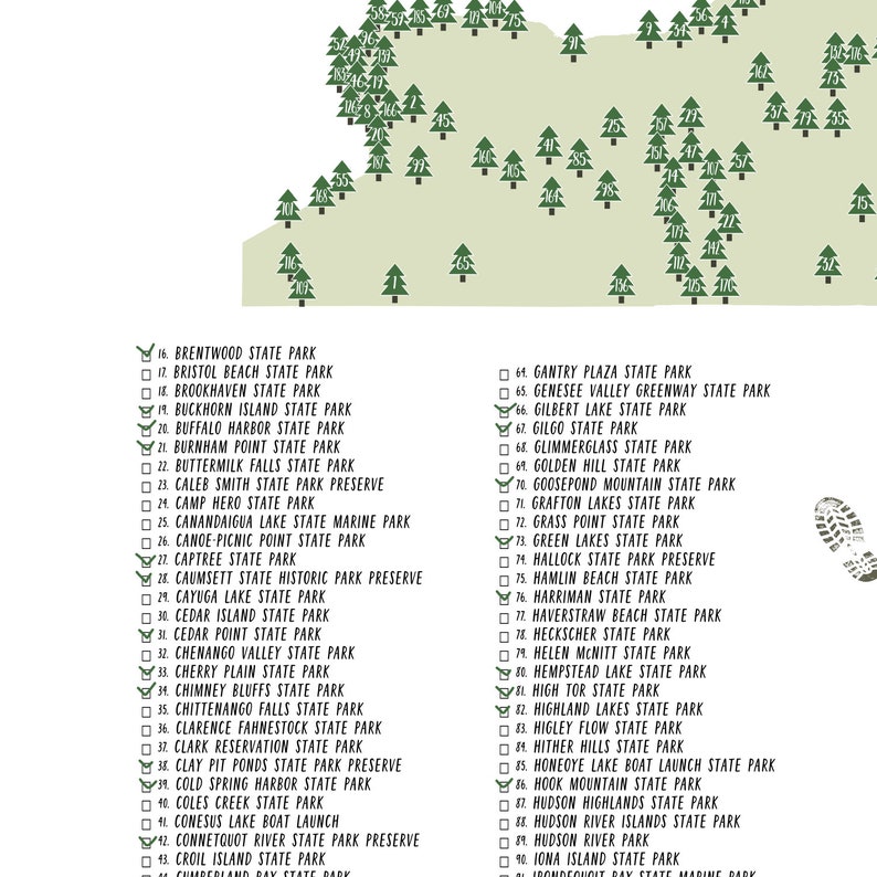 New York State Parks Map-new York State Parks Checklist-state - Etsy