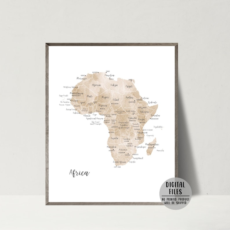 Africa Map-africa Poster-minimalist Map Print-watercolor Map - Etsy