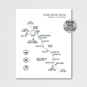 John Muir Trail Map-john Muir Hiking Trail Map Poster-jmt Hiking Map ...