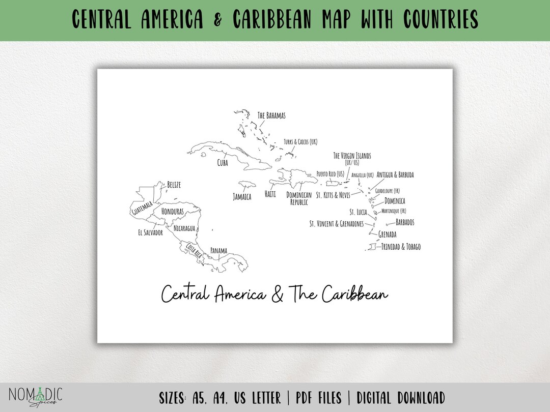 Central America & Caribbean Map-outline Map With Countries-travel ...