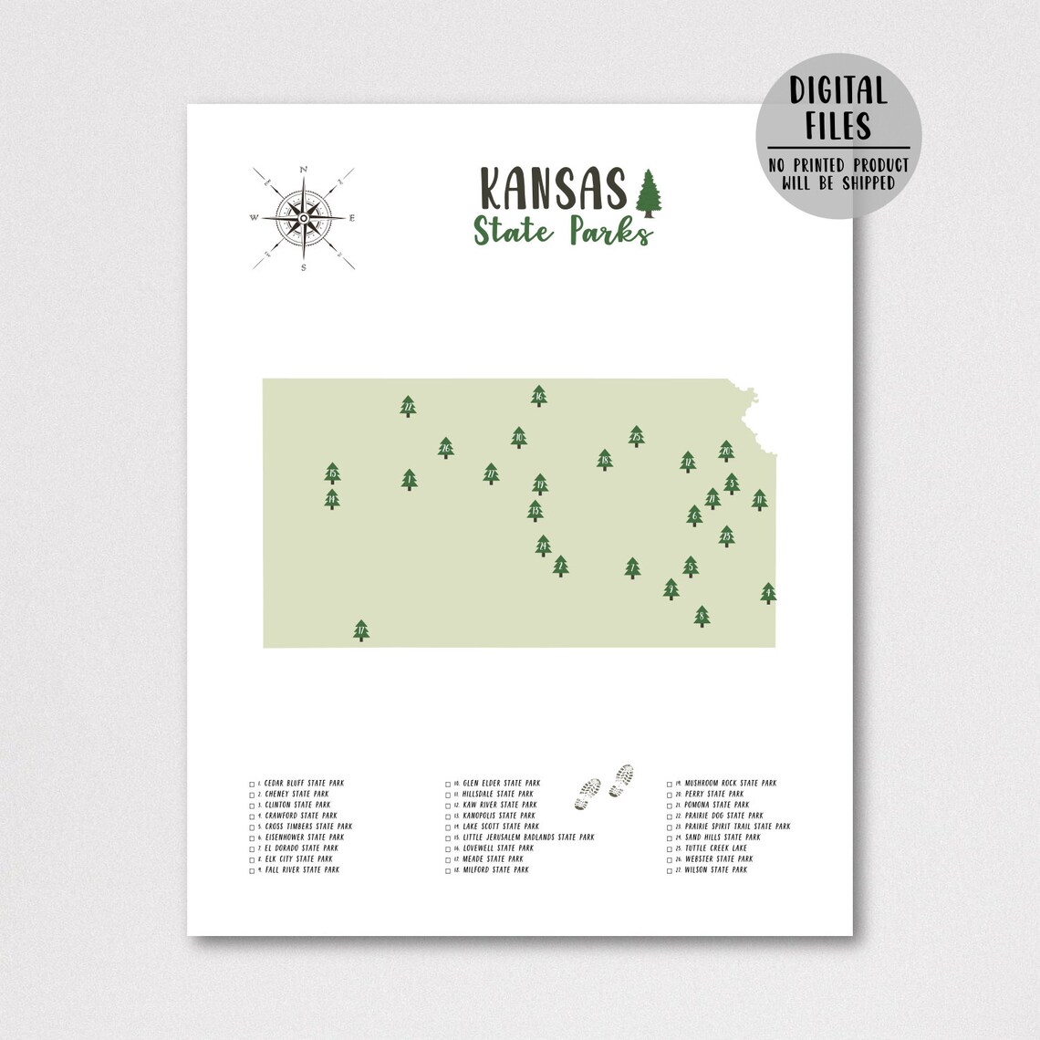Kansas State Parks Map Print-kansas State Parks | Etsy