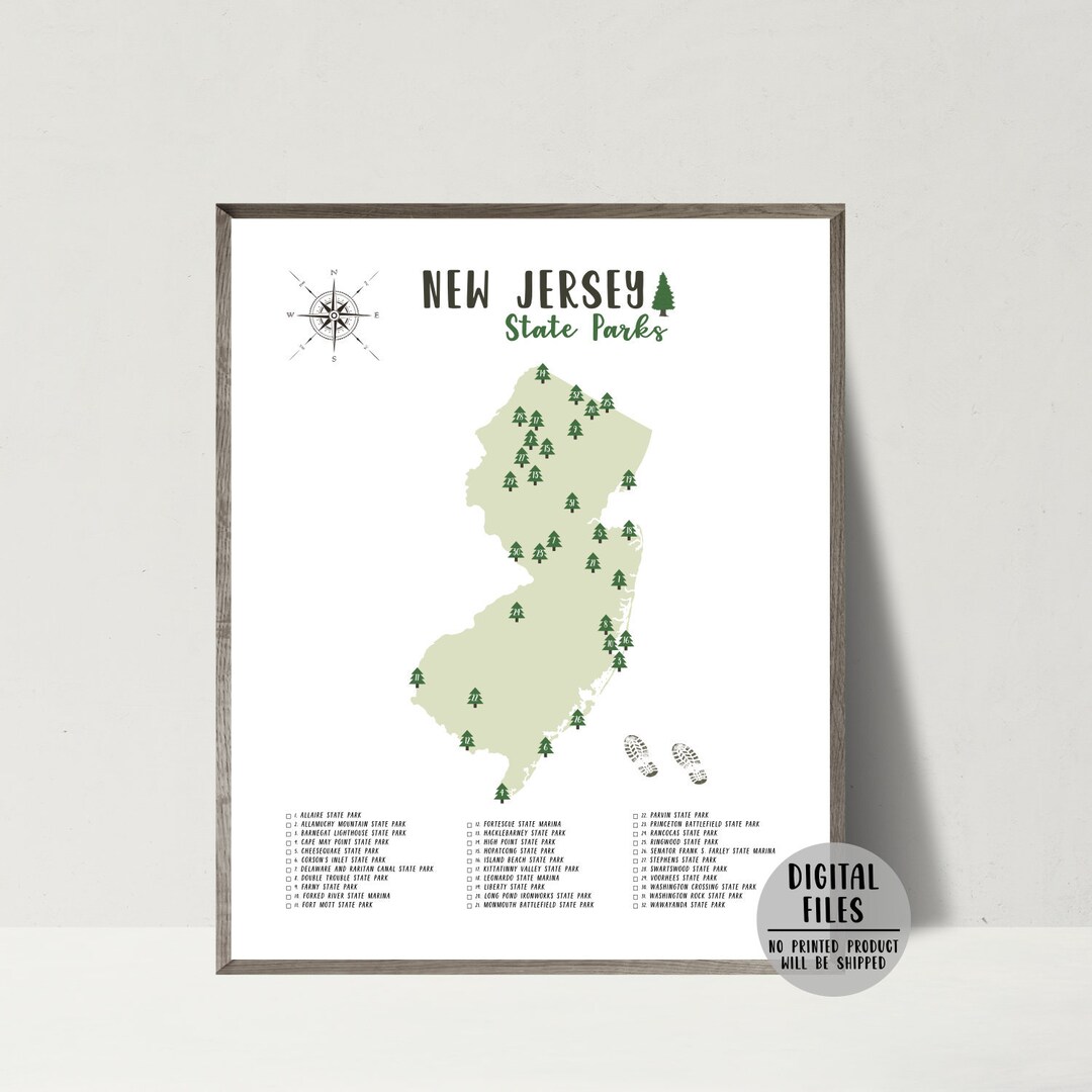 New Jersey State Parks Map Print-new Jersey State Parks Checklist-state ...