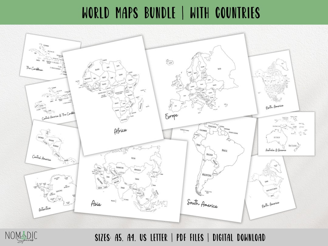 World Travel Maps Bundle-labeled Maps-continent Maps-countries ...