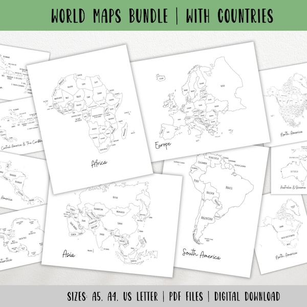 Blank map of countries of the world - Etsy België