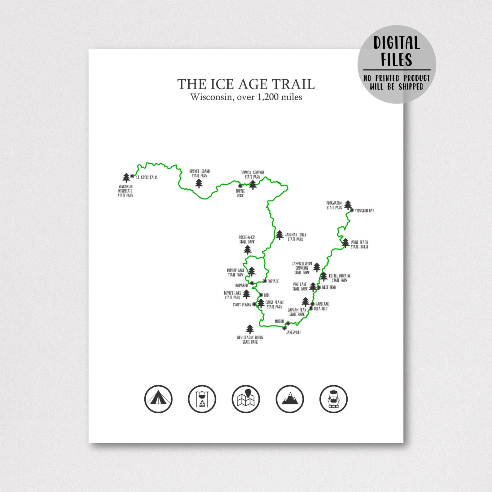 Ice Age Trail Map Print-ice Age Hiking Trail Map-ice Age Trail - Etsy