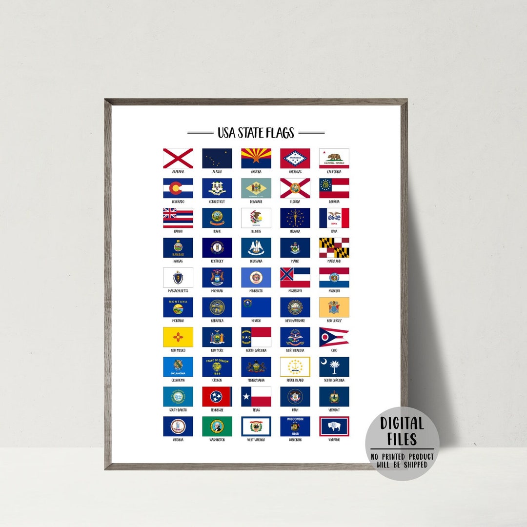 USA State Flags Poster-united States Flags Print-educational - Etsy