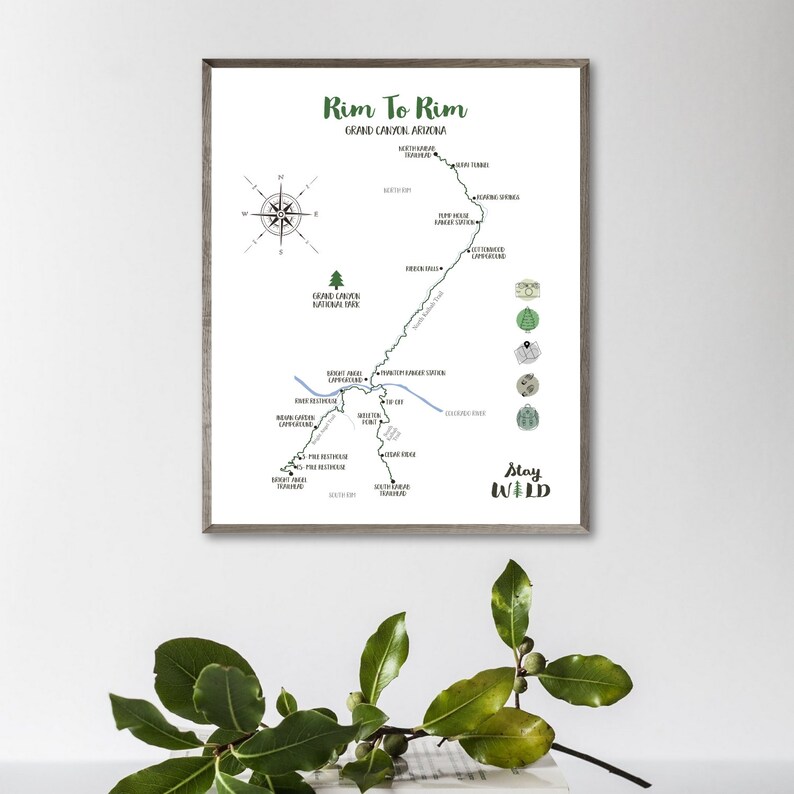 Rim to Rim Trail Map-rim to Rim Hiking Trail Map Print-grand - Etsy