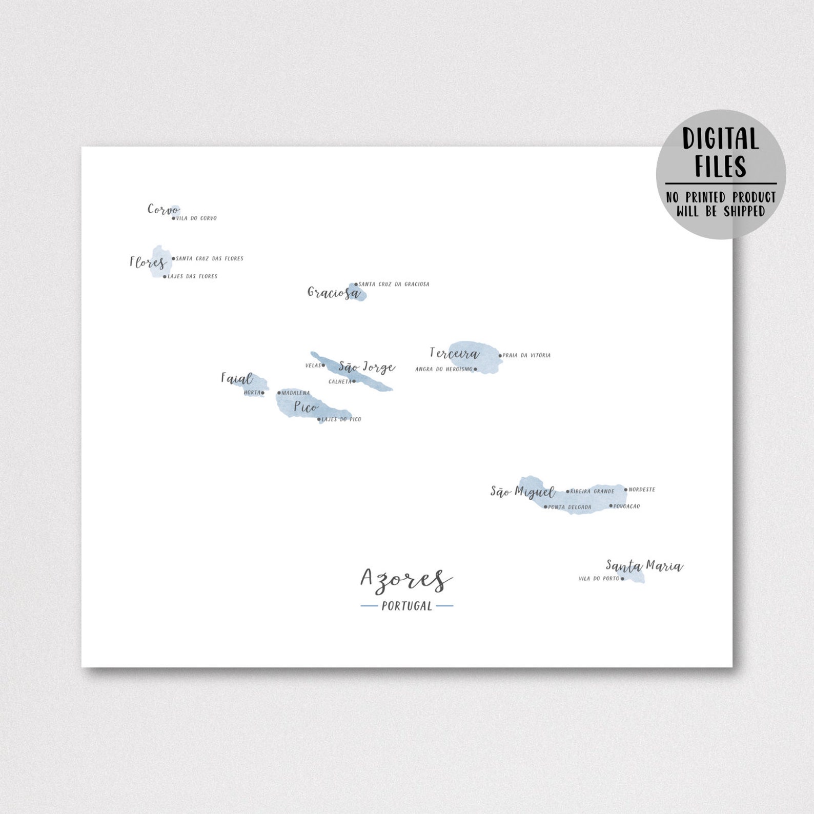 Azores Map-azores Islands Map Poster-minimalist Map Print-watercolor ...