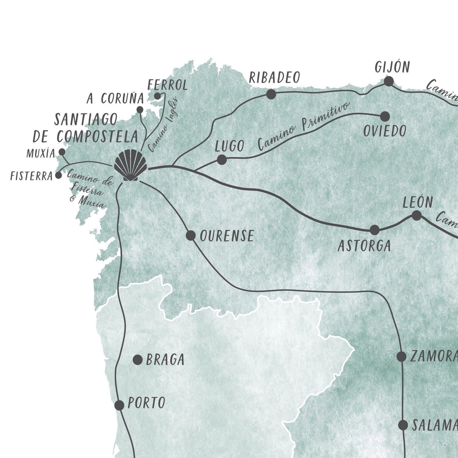 Camino De Santiago Map-camino Hiking Map Print-camino Walking - Etsy ...