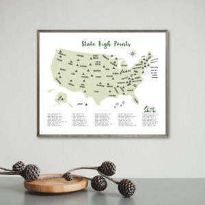 State High Points Map-usa State Peaks-state Highest Peak Map-50 States ...