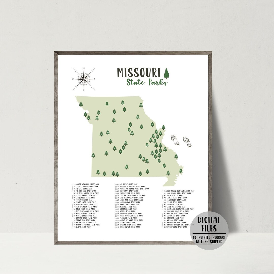 Missouri State Parks Map Print-missouri State Parks Checklist-state ...